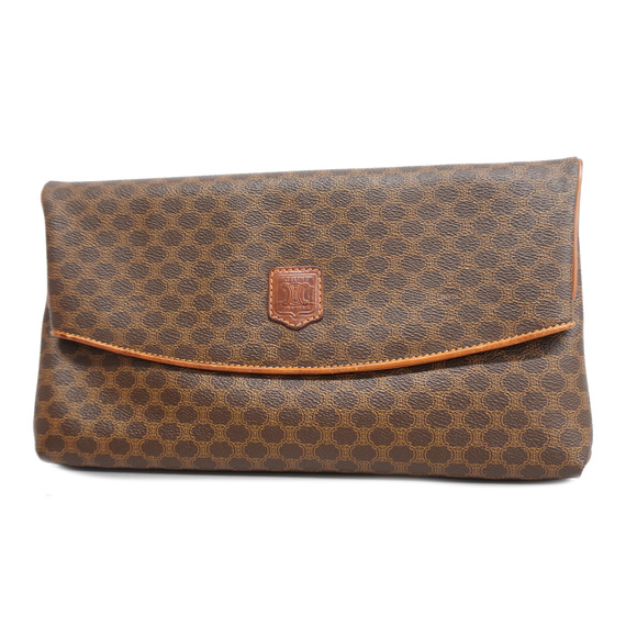 Celine | Bags | Auth Celine Clutch Bag Macadam Pvc Brown Gold Metal ...